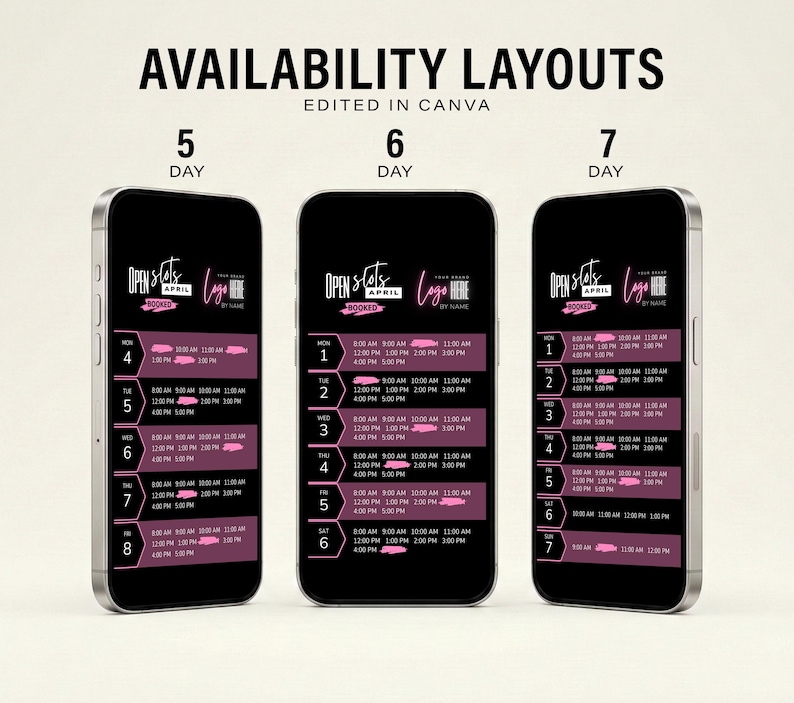 Weekly Available Appointment Template Lash Tech, Hair, Nail, Braider ...