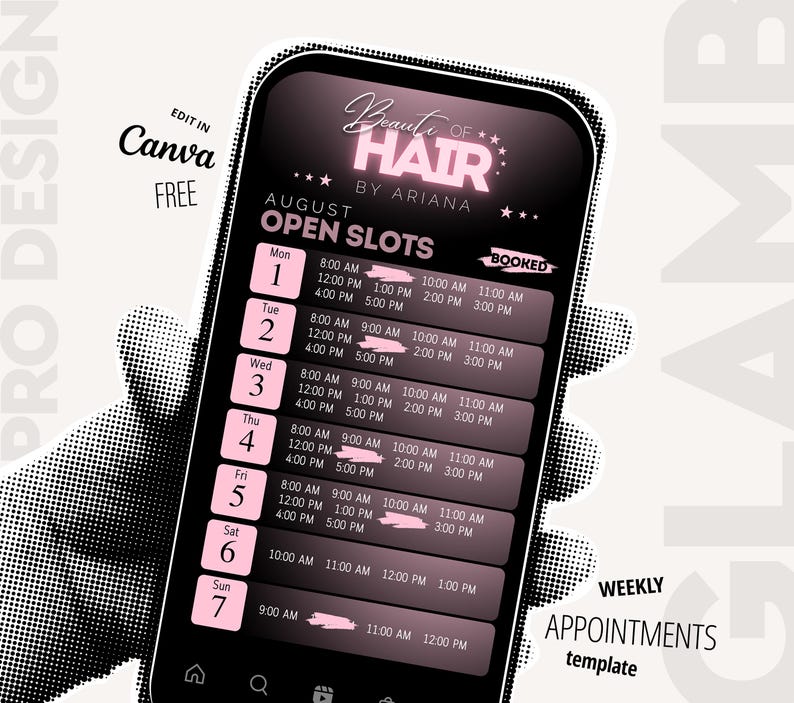 Weekly Available Appointments Template Calendar Instagram Story, Post ...