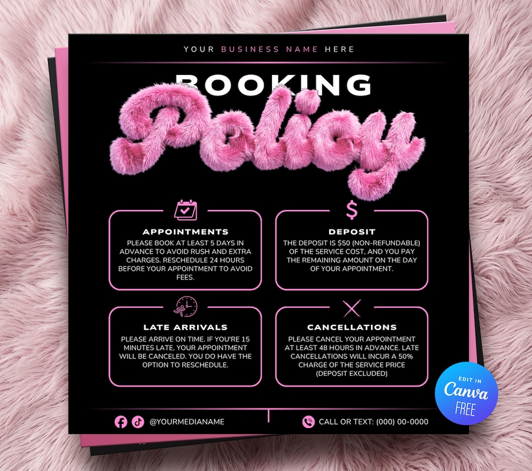Booking Policy Flyer Canva Template Editable Policies Sign Lash Nail ...
