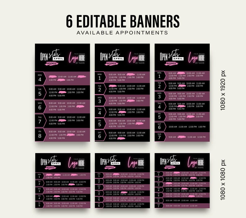 Weekly Available Appointment Template Lash Tech, Hair, Nail, Braider ...