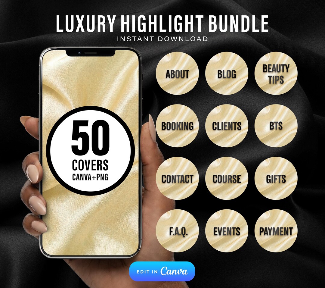 Gold Instagram Highlight Covers DIY Canva Template 50 Editable IG Story ...
