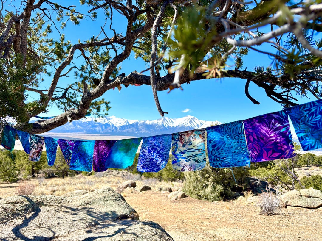 Batik Fabric Prayer Flags: Purple Teal Tropical Boho Decor, 6ft Long ...