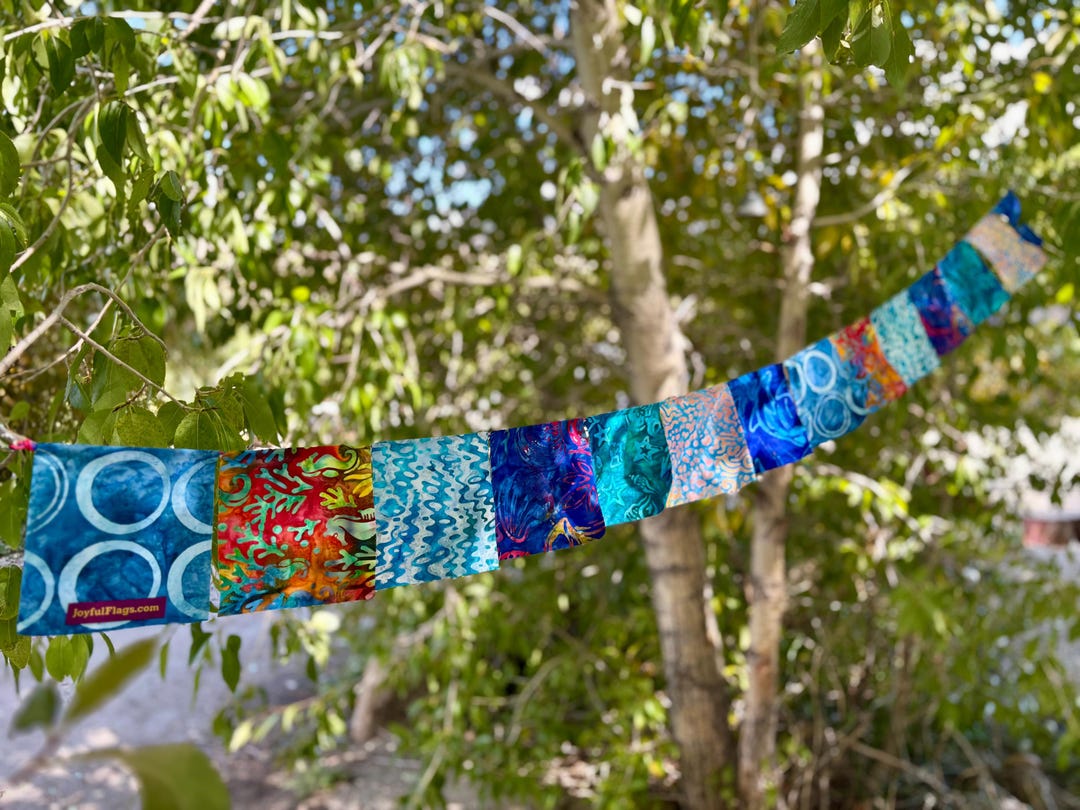 Ocean Themed Prayer Flags, Dolphin Print, Seashell Fabric, Seahorses ...