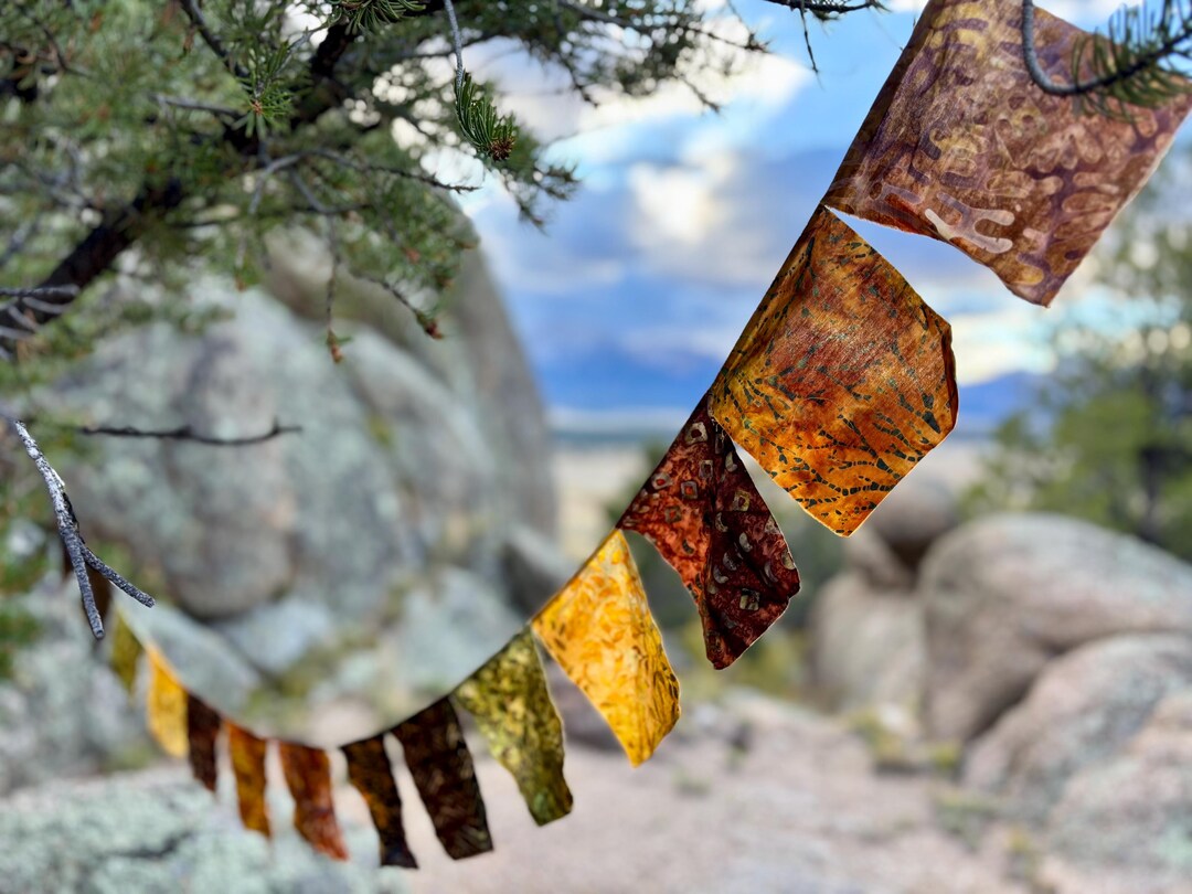 Earth-tone and Golden Prayer Flags for Garden, Boho Leafy Decor ...