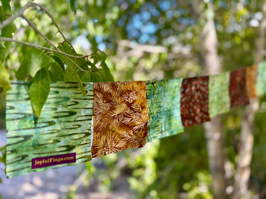 Earthy Green and Brown Prayer Flags for Garden, Boho Decor, Earthy Leaf ...