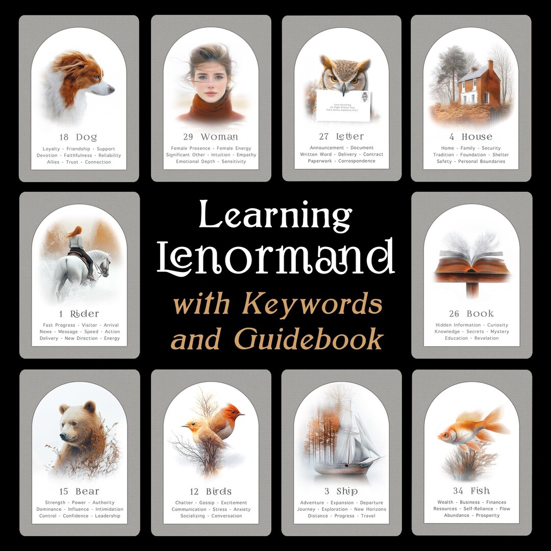 LEARNING LENORMAND Deck With Keywords on Cards and Guidebook for ...