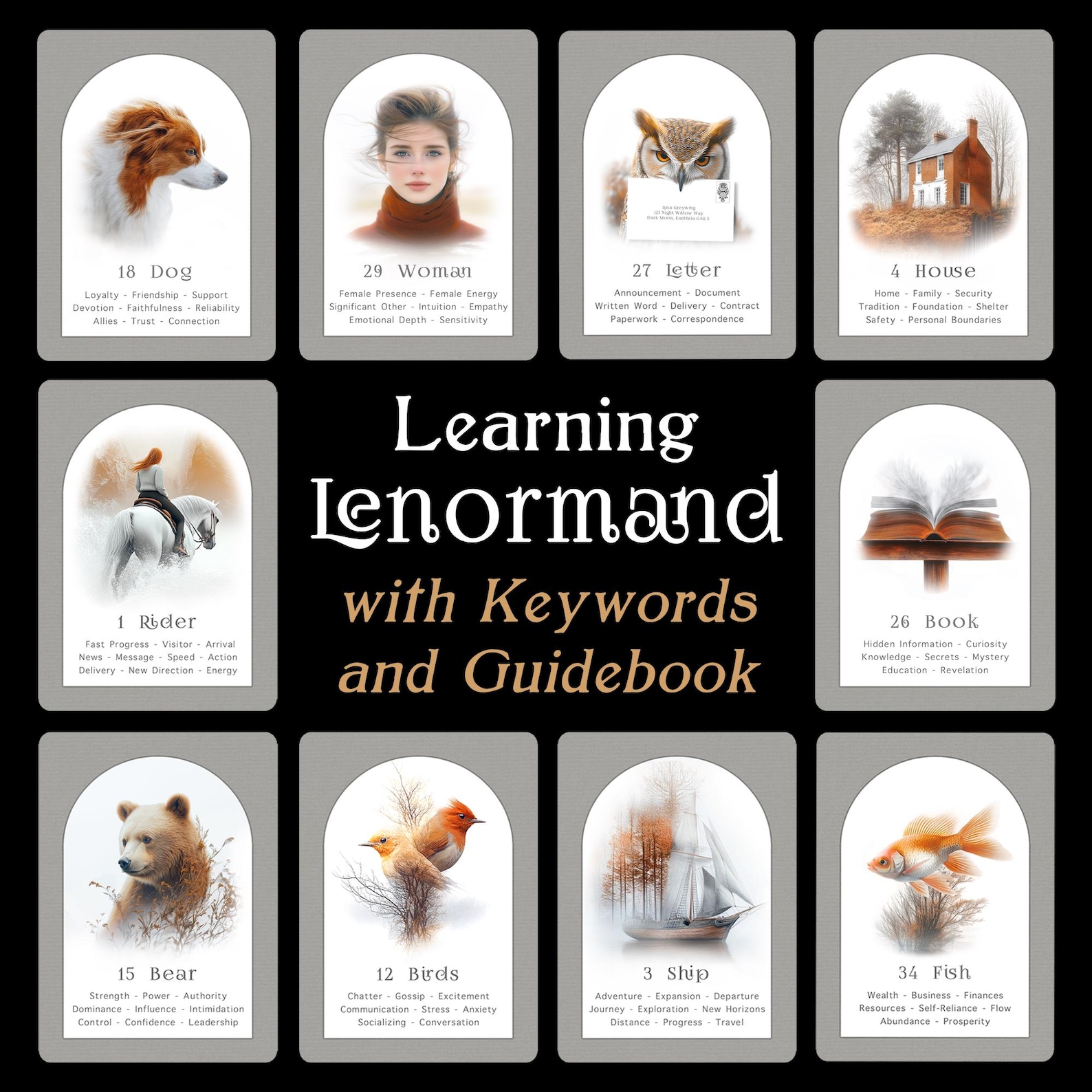 LEARNING LENORMAND Deck With Keywords on Cards and Guidebook for ...