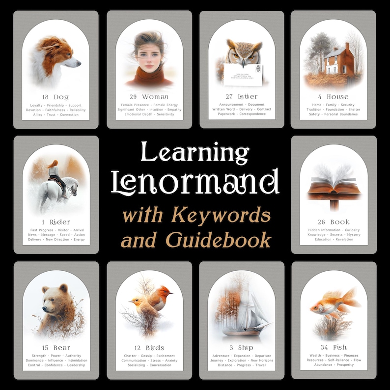 LEARNING LENORMAND Deck With Keywords on Cards and Guidebook for ...