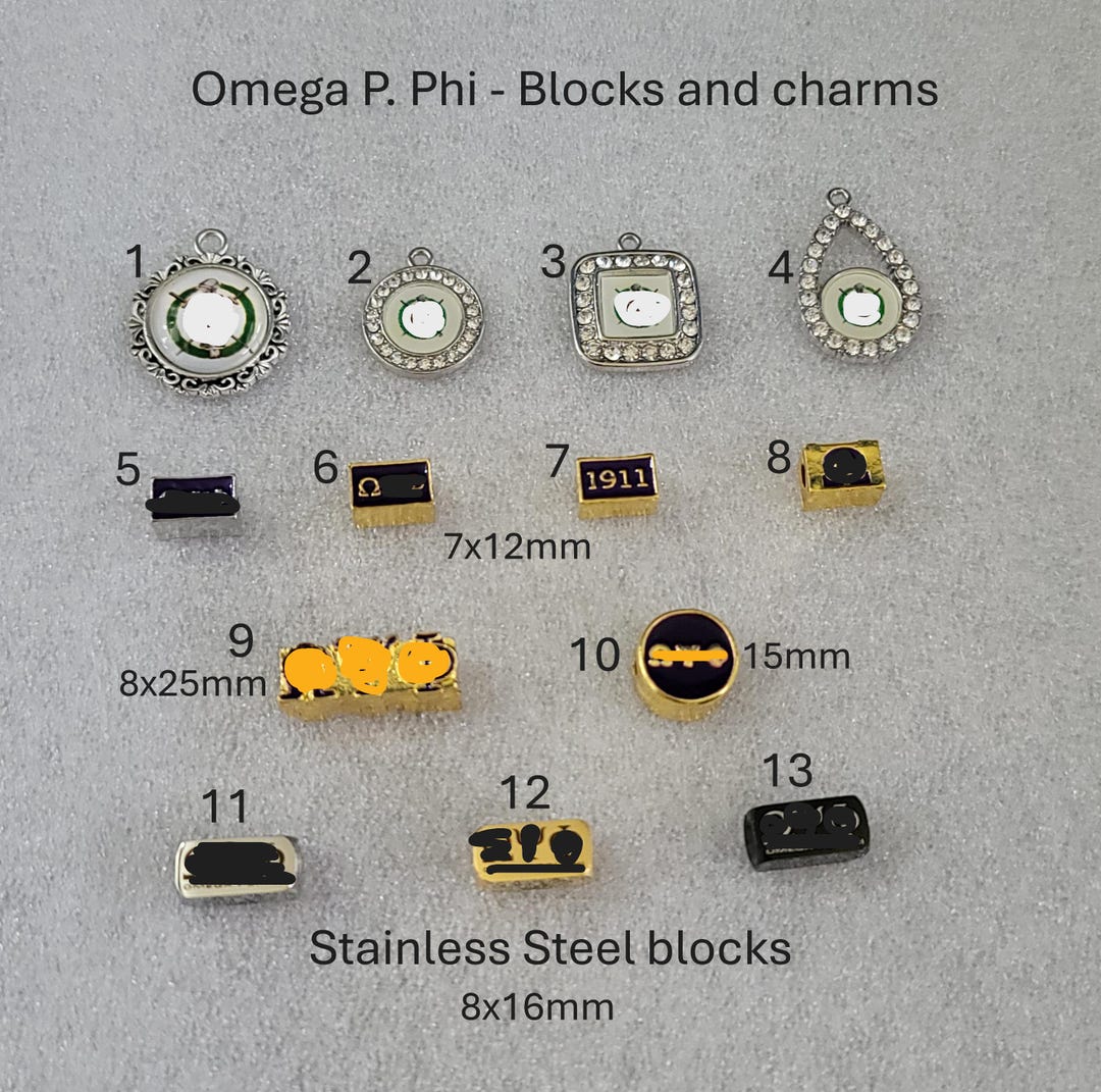 Omega Psi Phi Fraternity Blocks and Stainless Steel & Enamel Bead/block ...