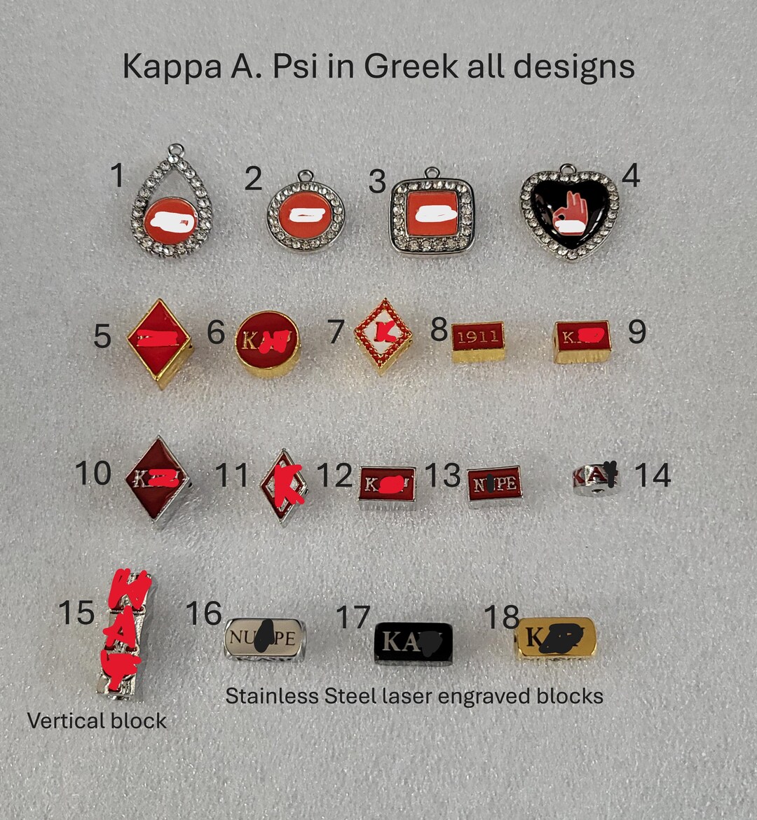 Kappa Alpha Psi Blocks/charms With Stainless Steel & Enamel Greek ...