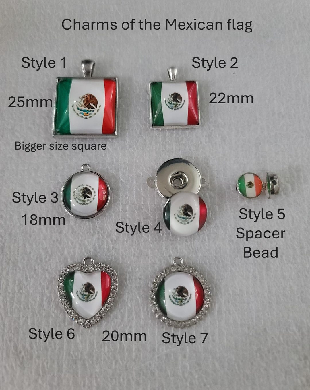 Mexican's Flag Charms Made With CZ Stone Inlay, Glass for Jewelry ...