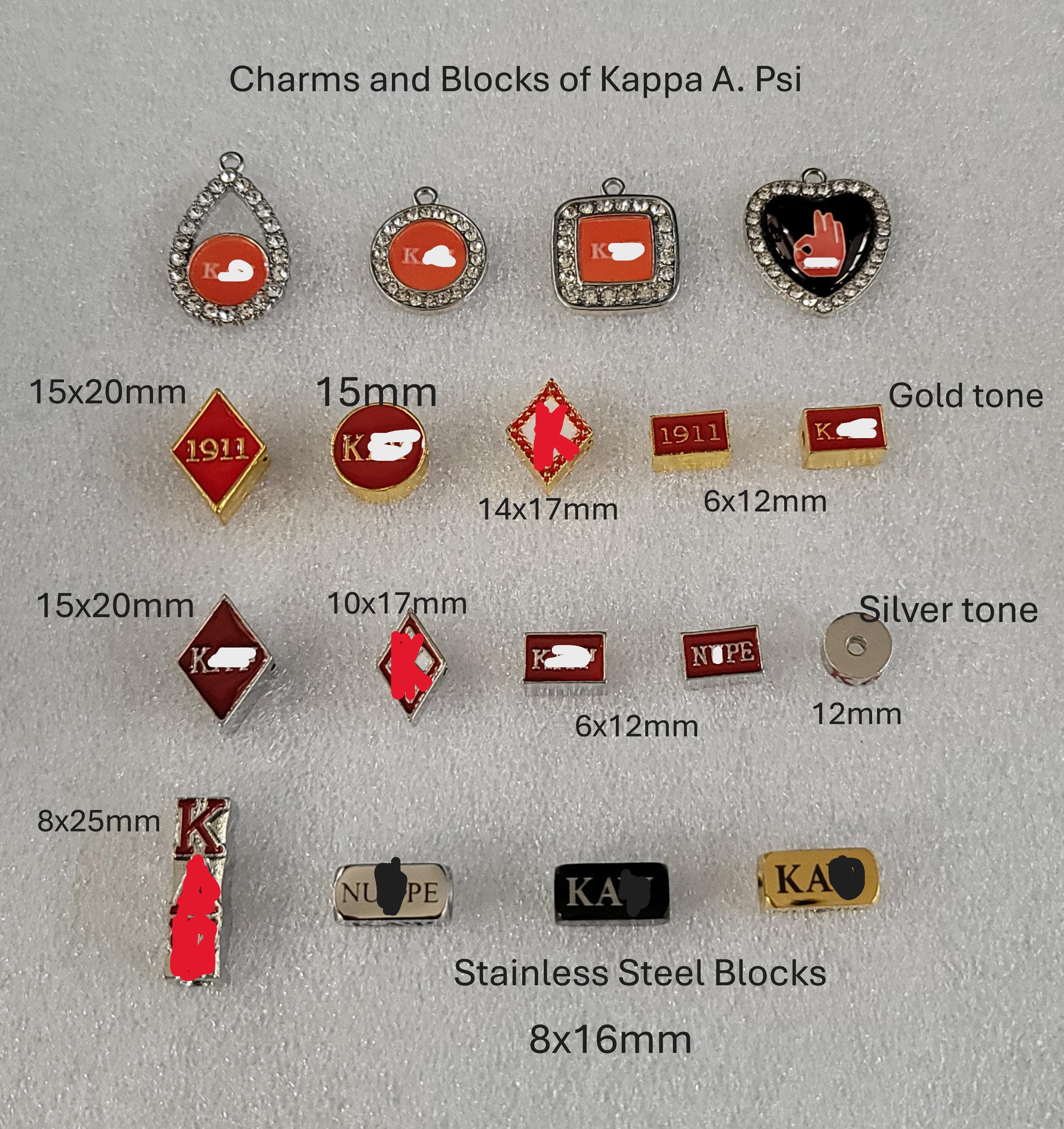 Kappa Alpha Psi Blocks/charms With Stainless Steel & Enamel Greek ...