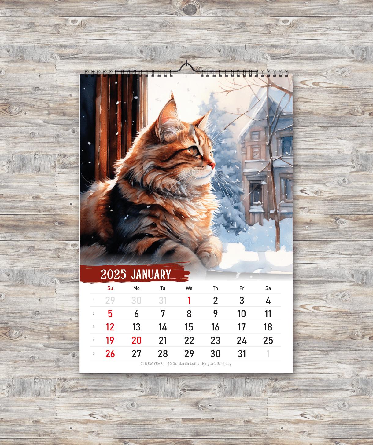 Printable Calendar 2025 Cats'2025. Calendar Layout in A3 Format ...