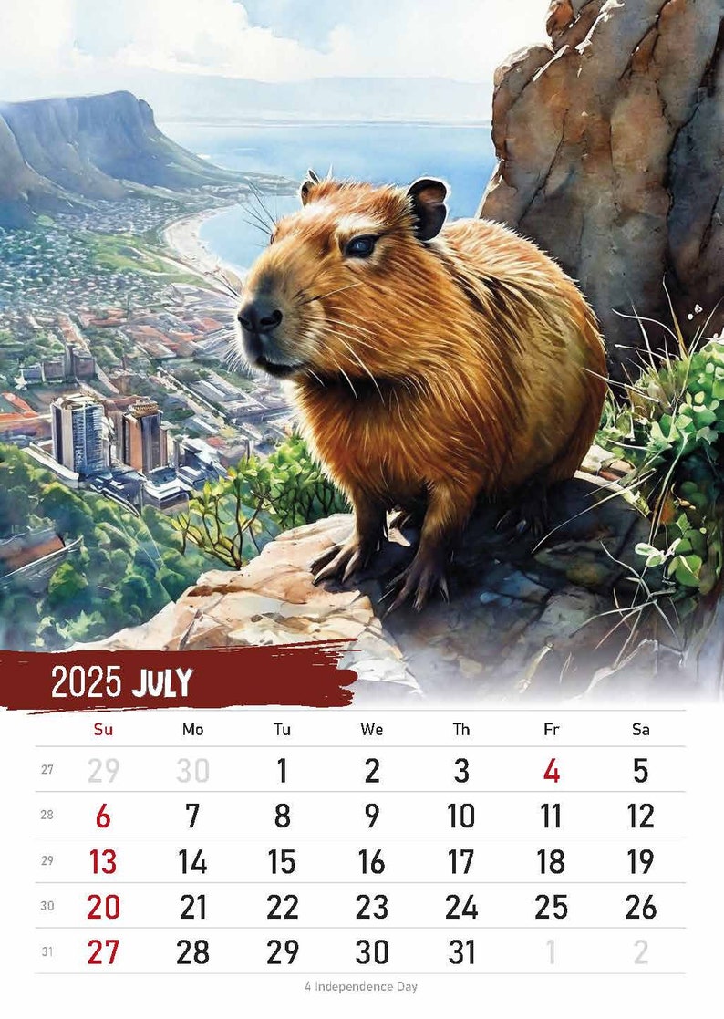 Printable Calendar 2025 Journey of the Capybara'2025. Calendar Layout ...