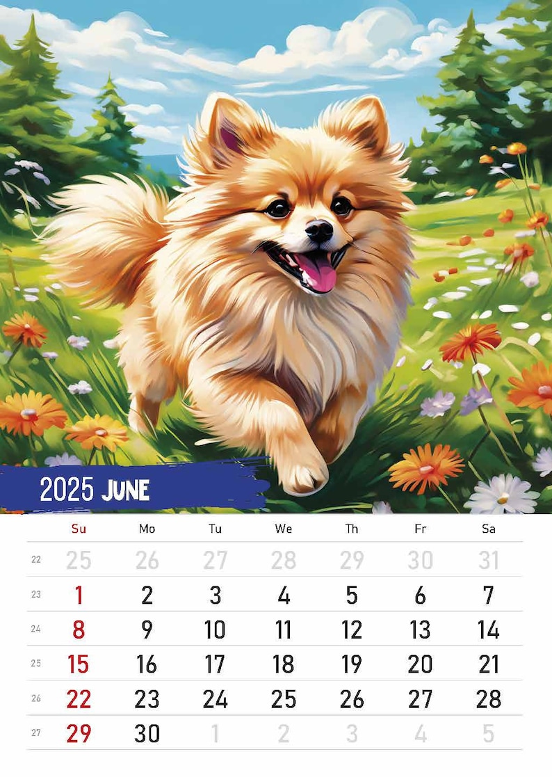 Printable Calendar 2025 | Pomeranian Spitz 2025. Calendar Layout in A3 ...