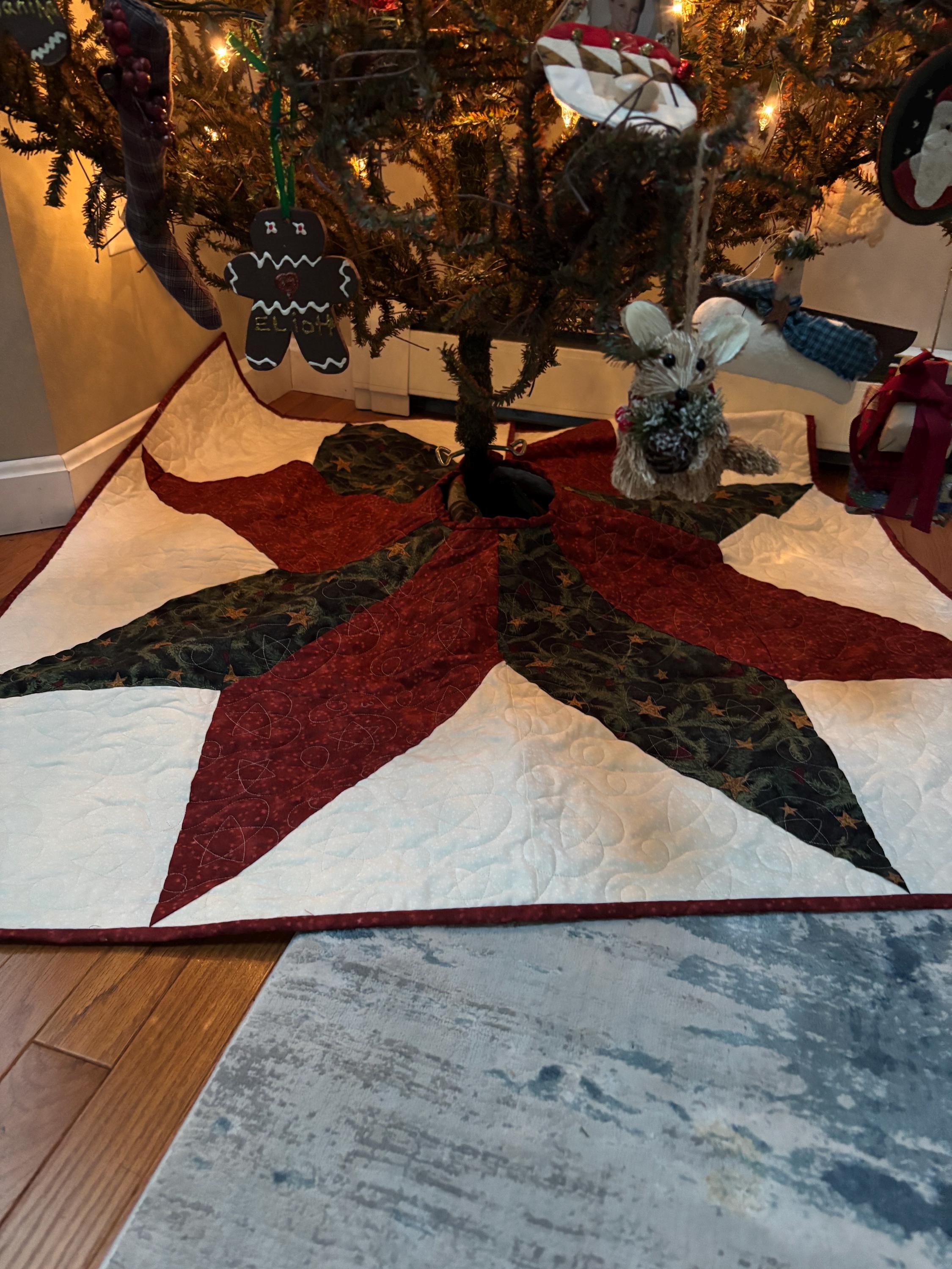 Red and Green Star Christmas Tree Skirt - Etsy