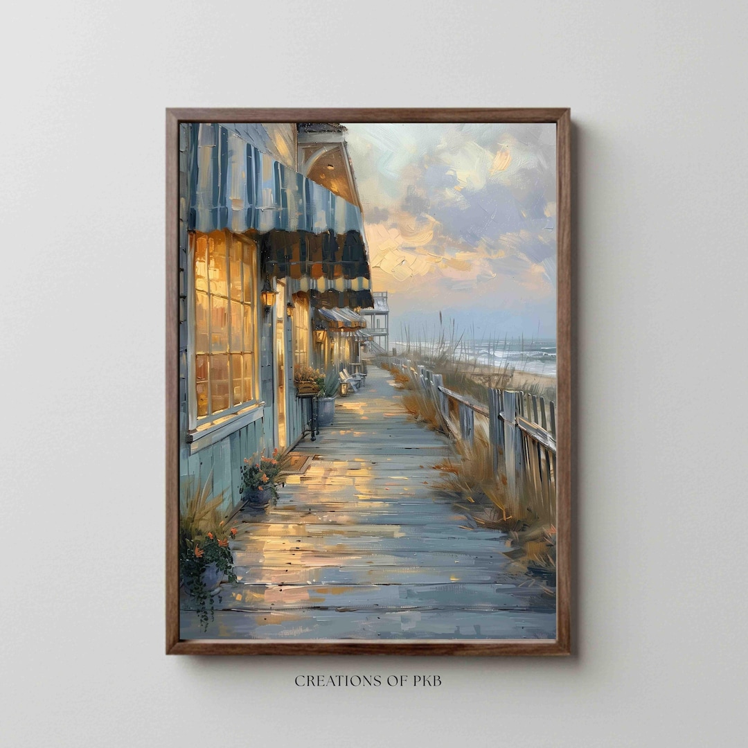 Coastal Boardwalk Giclée Print: Sunset Ocean Wall Art, Beach House ...