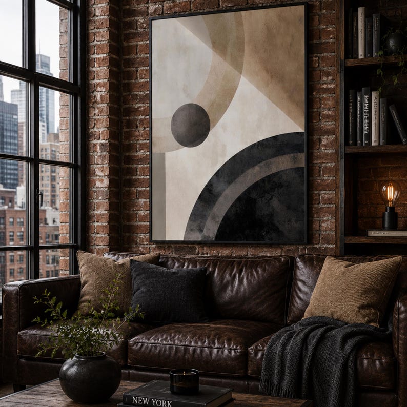 Neutral Abstract Wall Art Print, Modern Geometric Poster, Beige Black ...