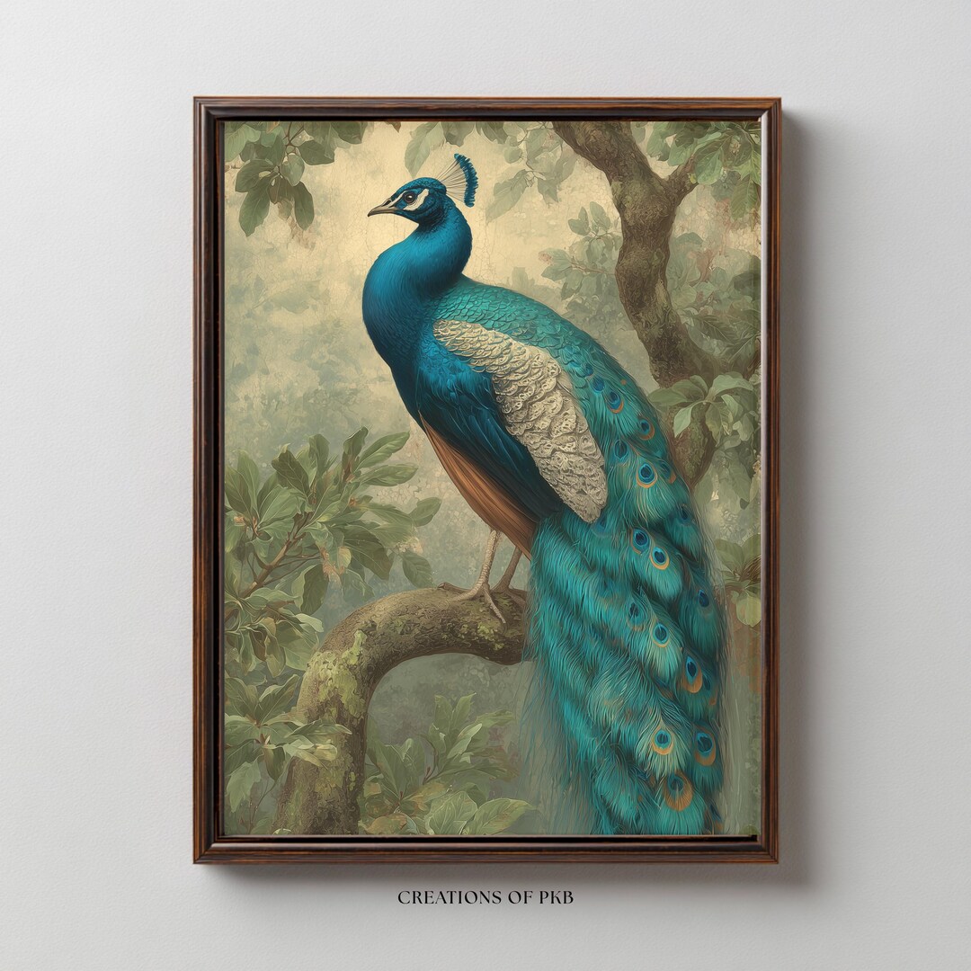 Lámina de pavo real para pared, decoración botánica vintage de jungla ...