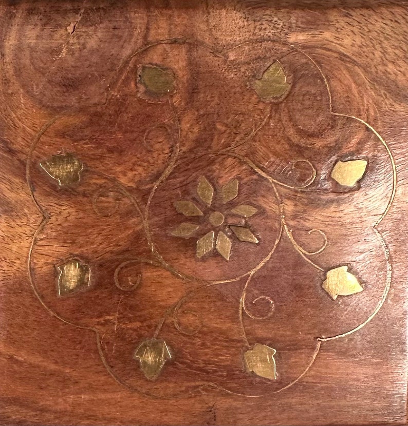 Vintage Wood Box / Brass Inlay Wooden Box / Brass Accents - Etsy