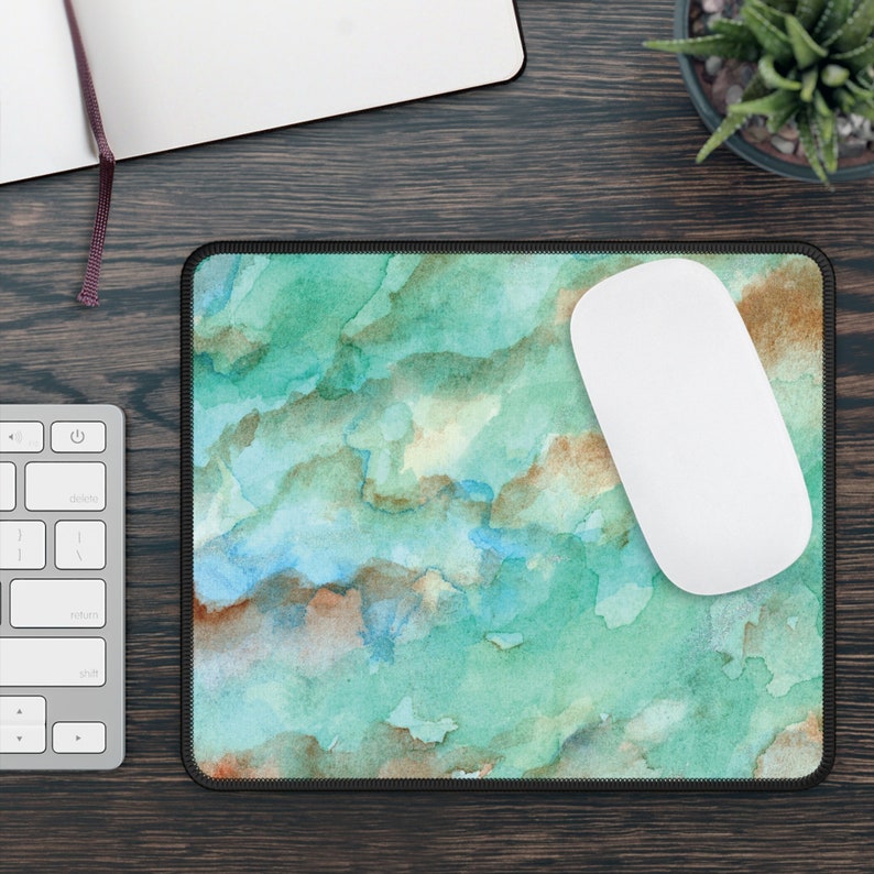 Tropical Aqua Shimmer Marbled Watercolor Painting - Gaming Mouse Pad - Etsy
