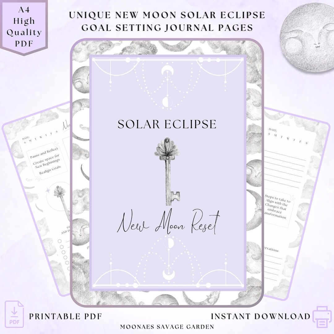 New Moon Solar Eclipse Journal Pages Printable | Hand-drawn Reset Lunar ...