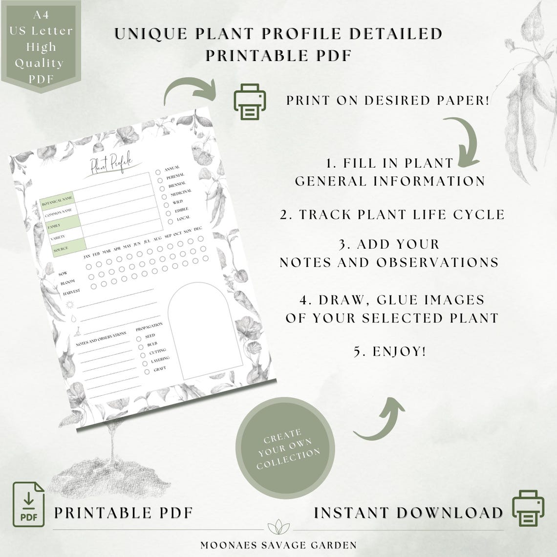 Printable Plant Profile Card | Botanical Plant Profile Page | A4 and US ...