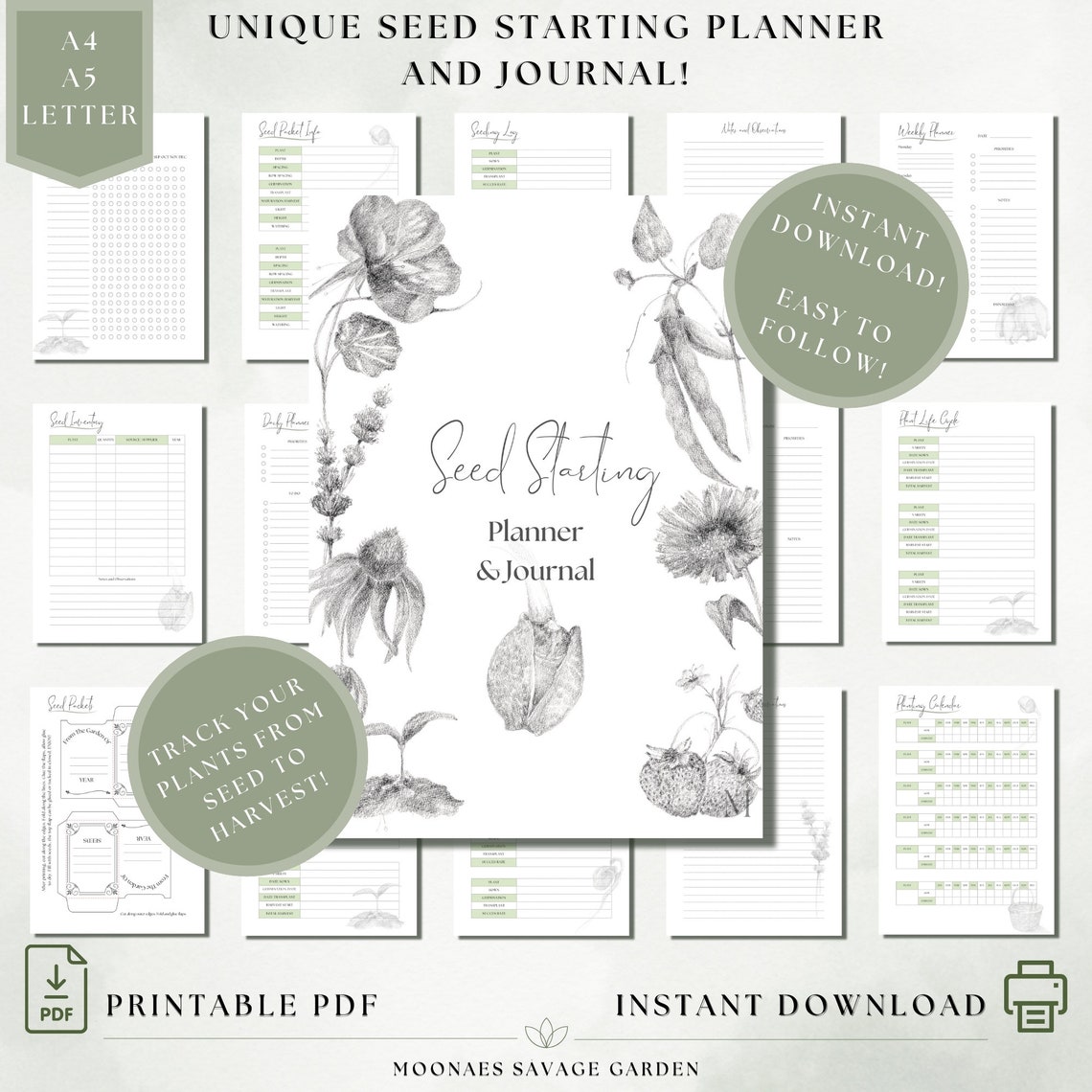Hand-drawn Seed Starting Planner: Garden Journal (digital Download Pdfs ...