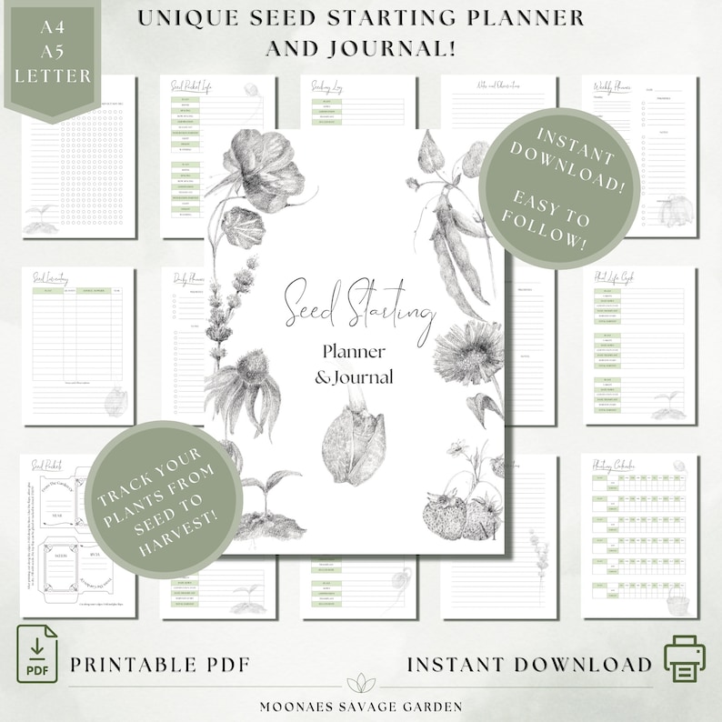 Unique Seed Starting Printable Planner Hand-drawn Art Seed Log Planner ...