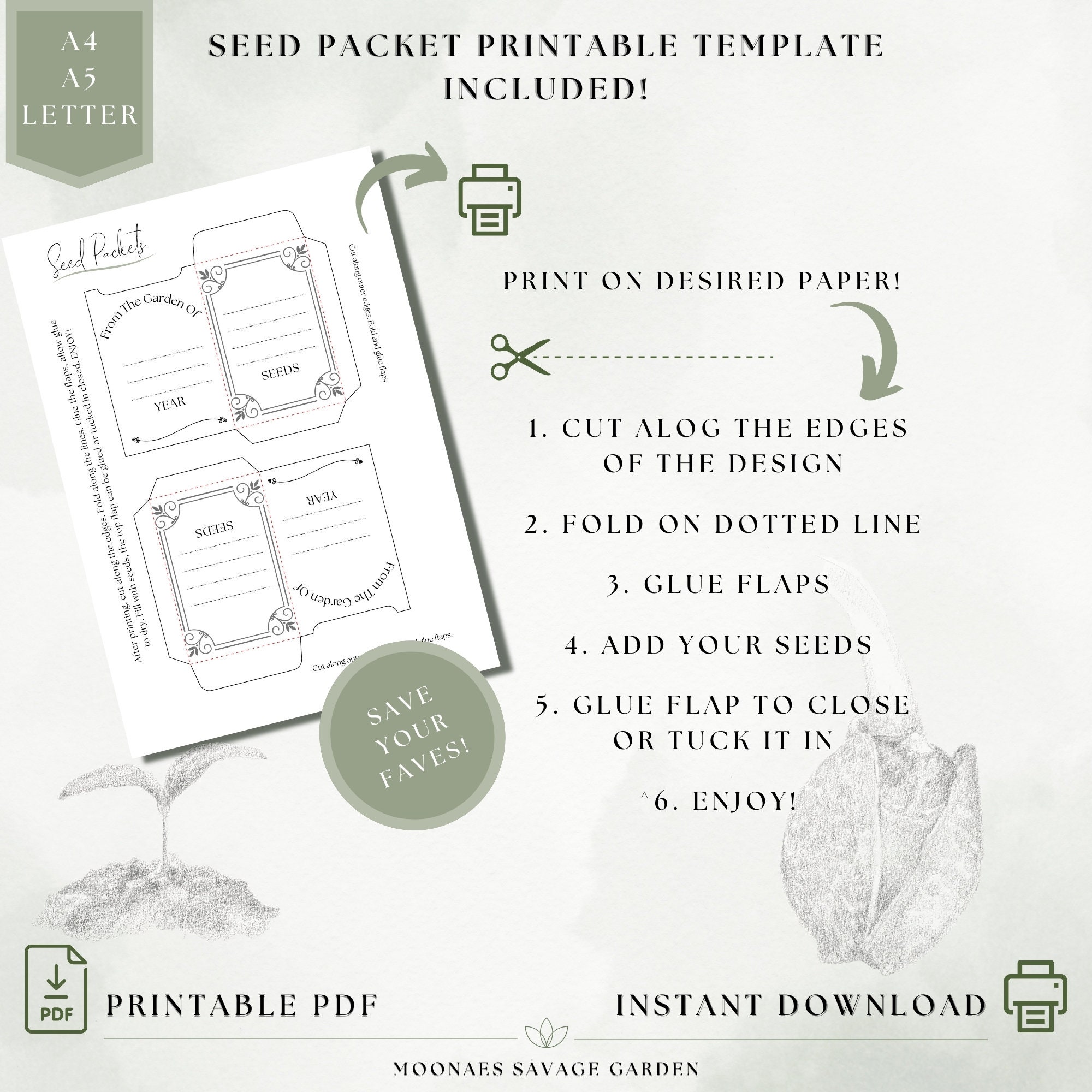 Unique Seed Starting Printable Planner Hand-drawn Art Seed Log Planner ...