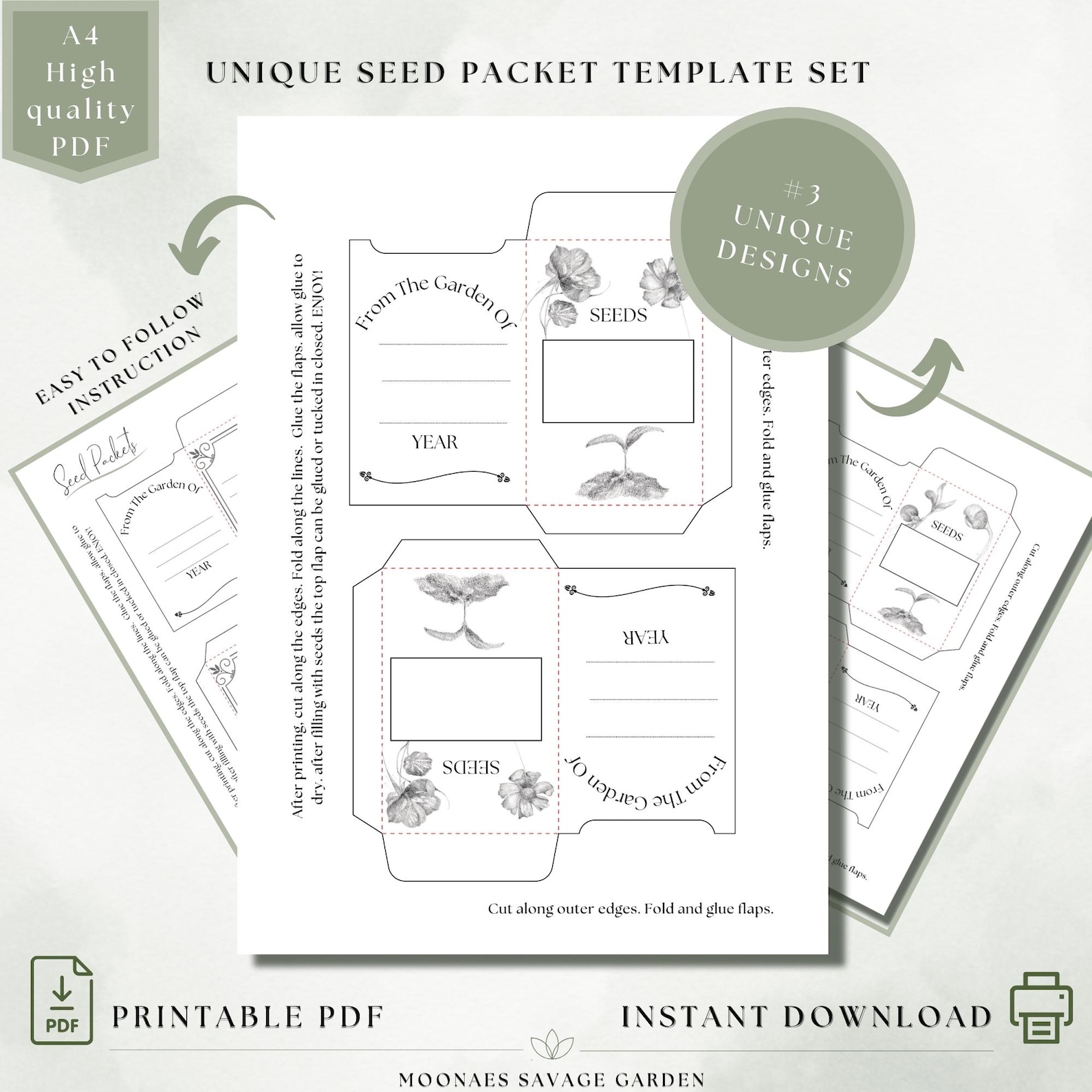 Unique DIY Seed Packet Template | 3 Hand Drawn Designs Printable Seed ...