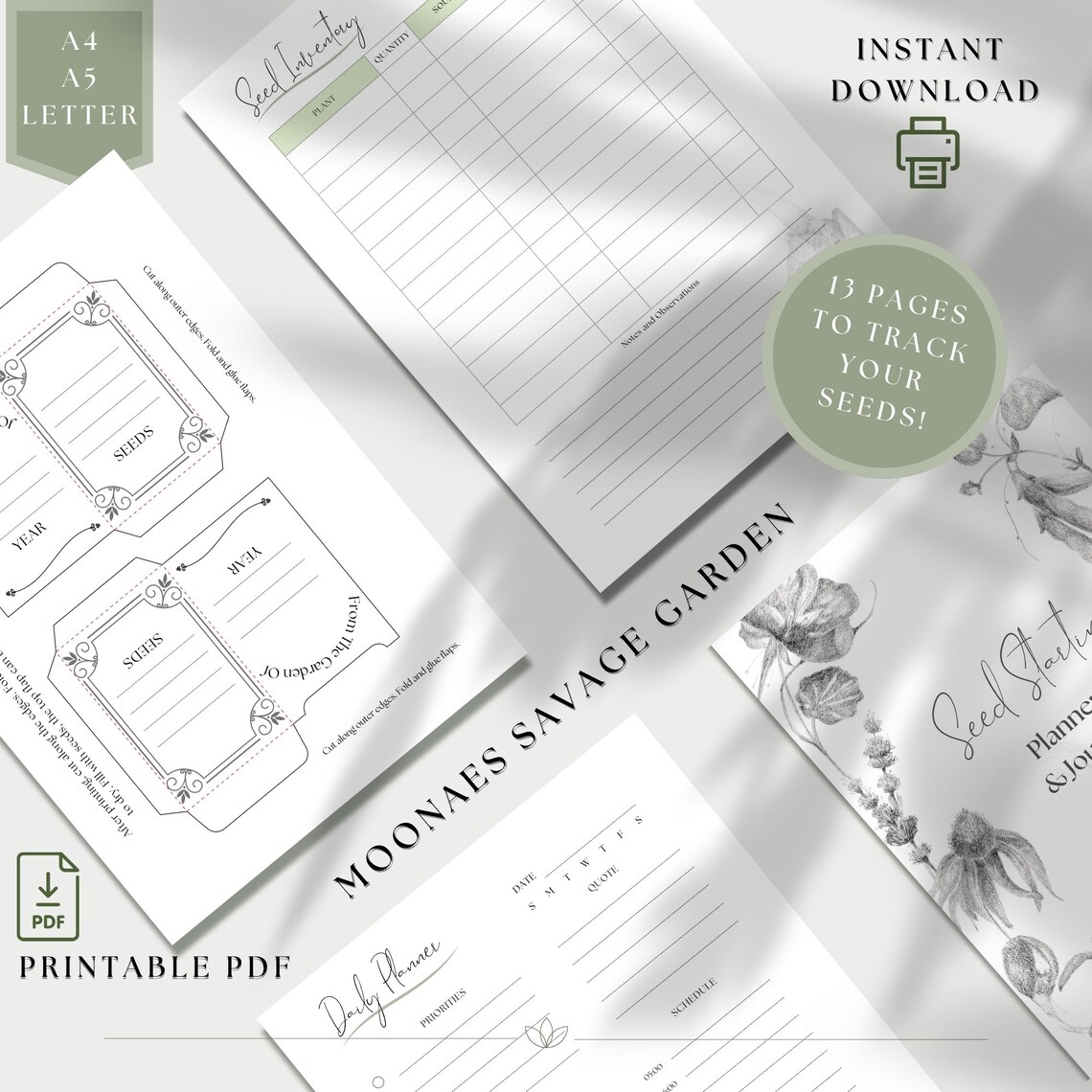 Unique Seed Starting Printable Planner Hand-drawn Art Seed Log Planner ...