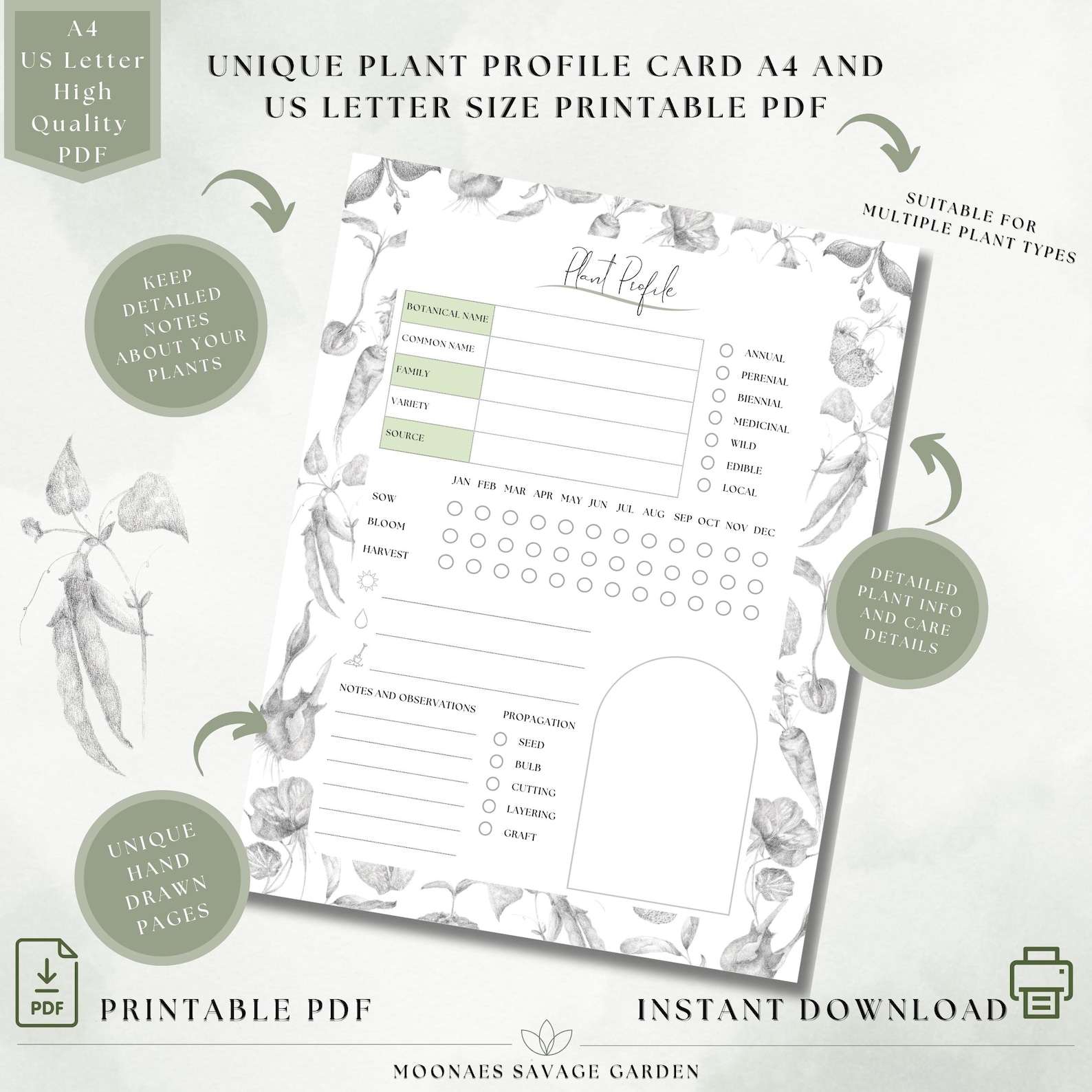 Printable Plant Profile Card | Botanical Plant Profile Page | A4 and US ...