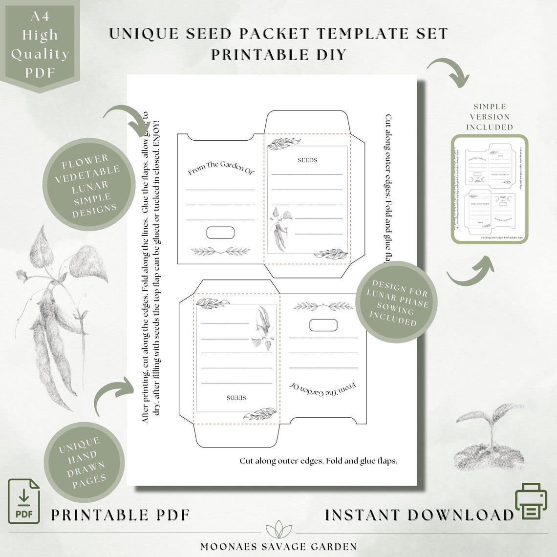 Unique Seed Template DIY Printable PDF| 4 Hand Drawn Designs Printable ...