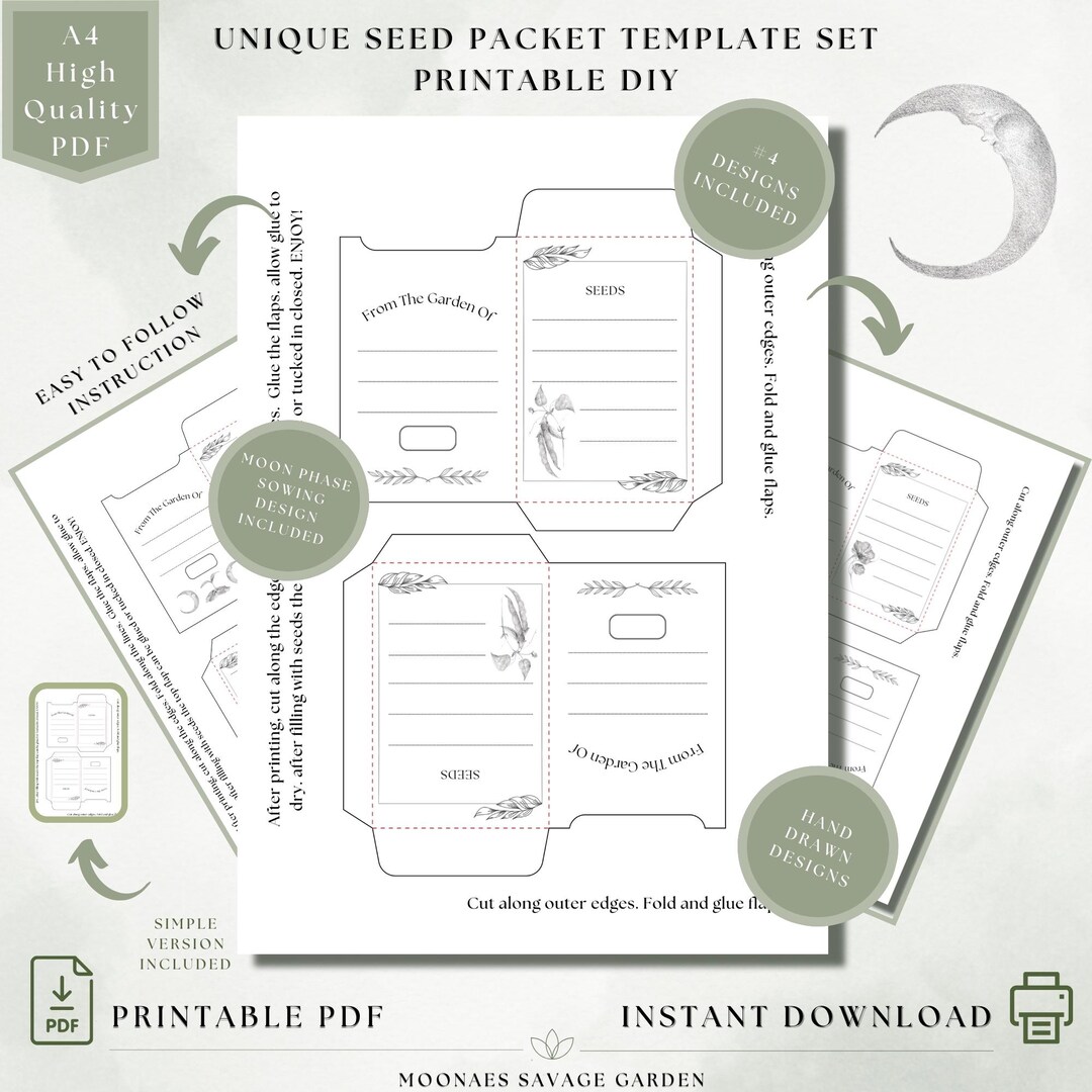Unique Seed Template DIY Printable PDF| 4 Hand Drawn Designs Printable ...