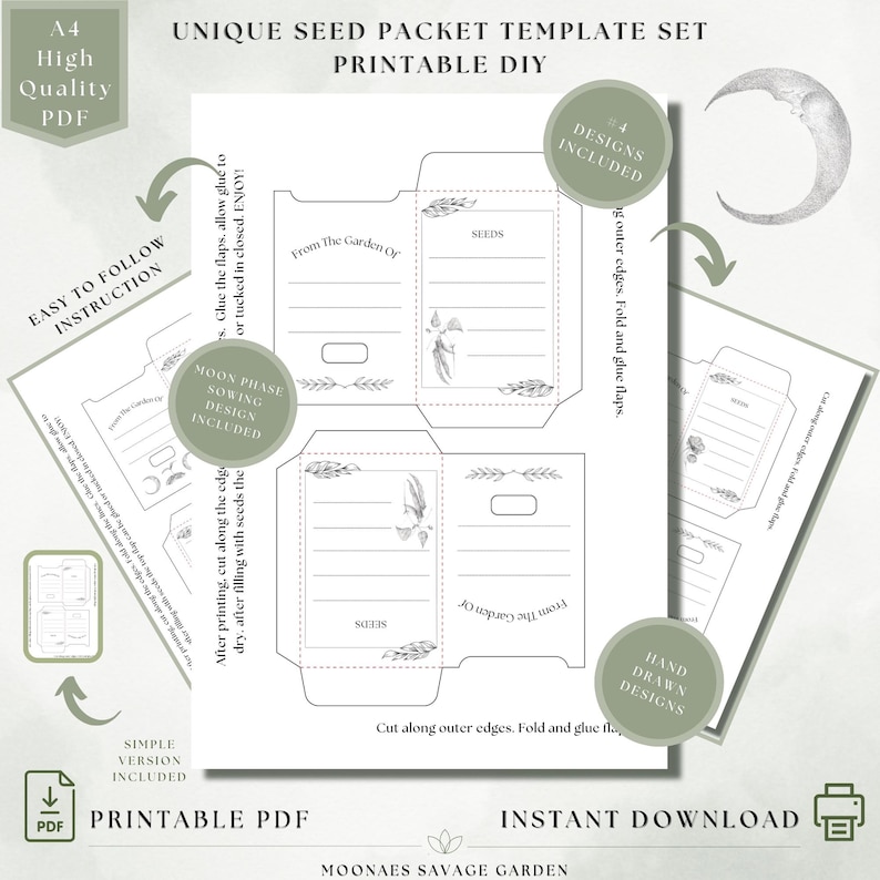 Unique Seed Template DIY Printable PDF| 4 Hand Drawn Designs Printable ...