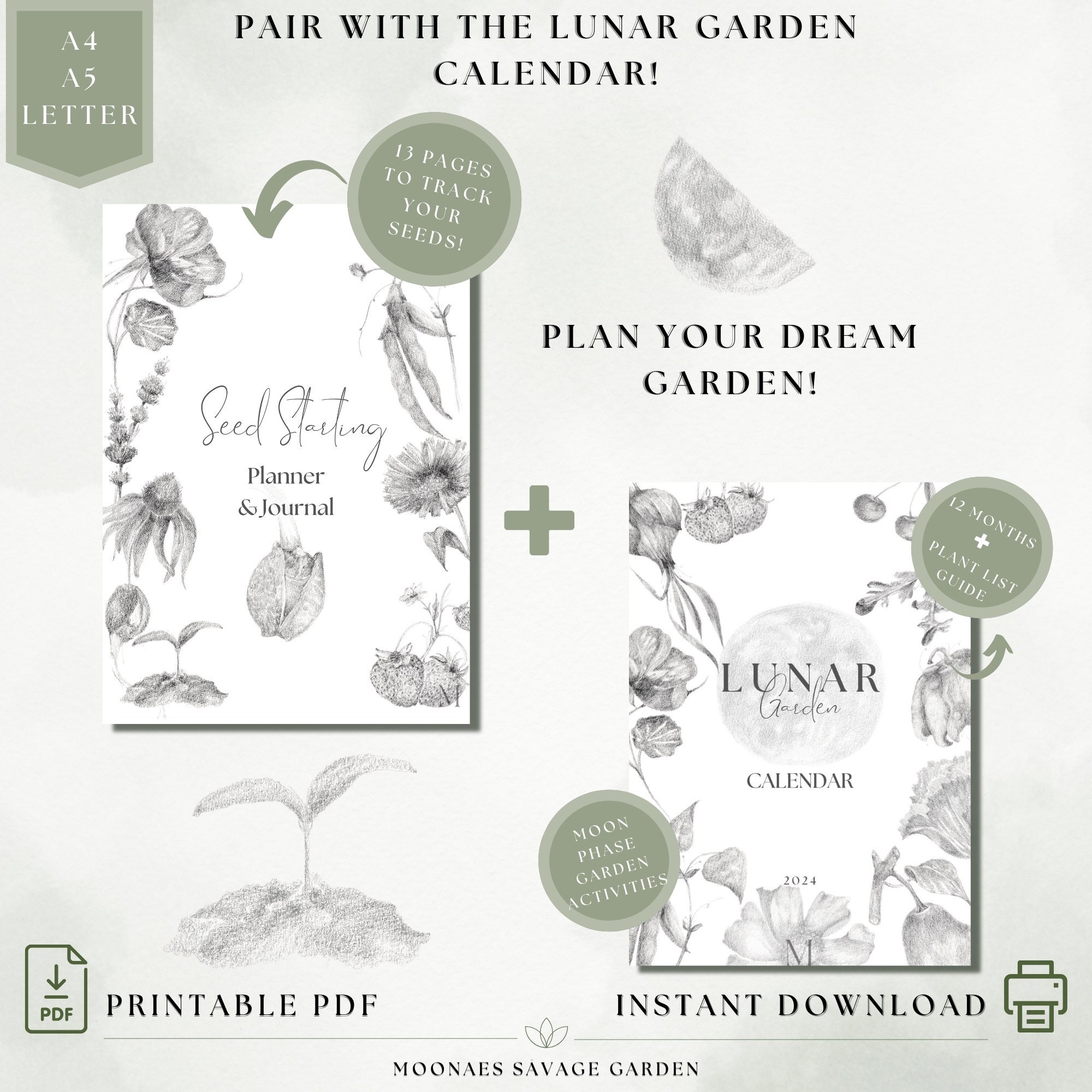 Unique Seed Starting Printable Planner Hand-drawn Art Seed Log Planner ...