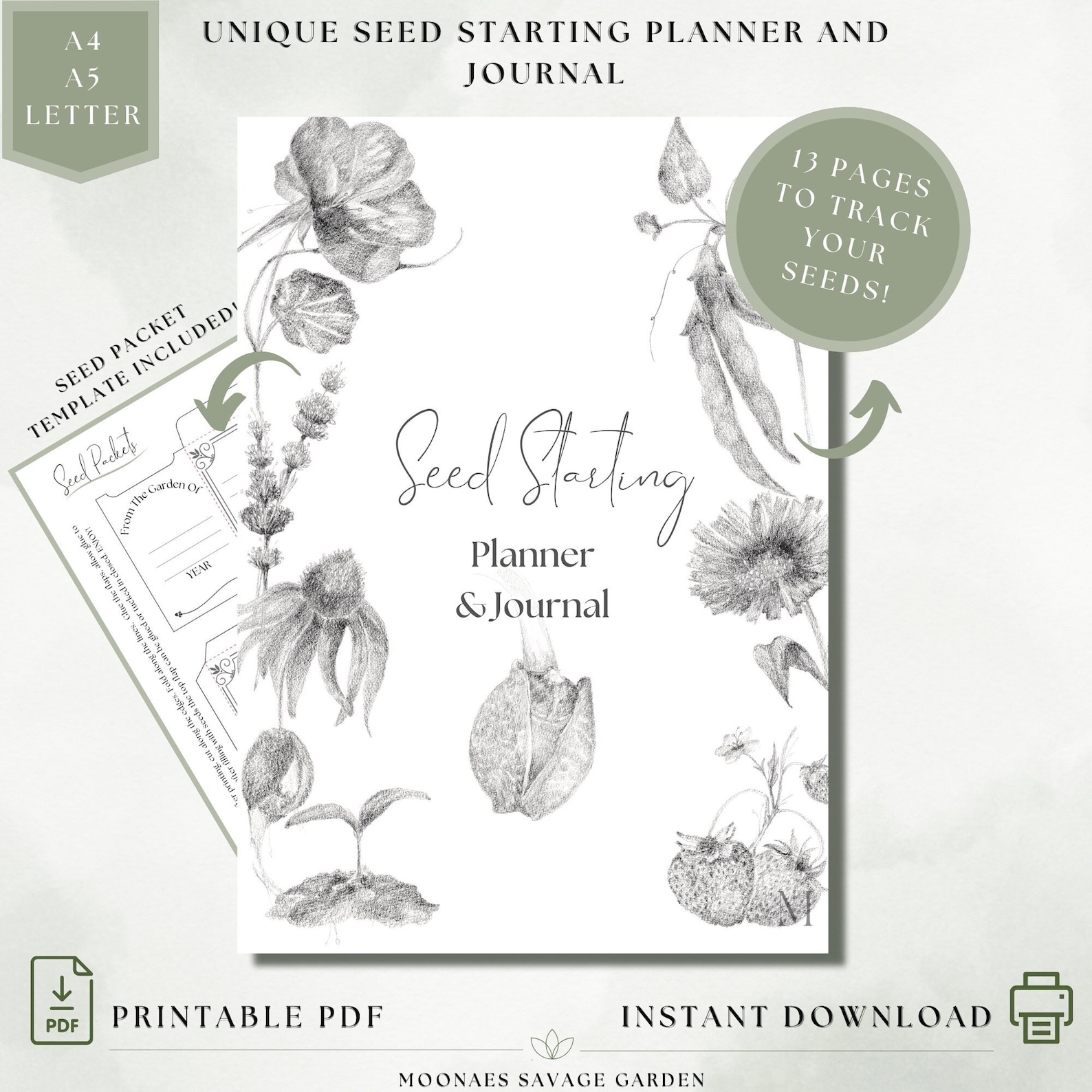 Unique Seed Starting Printable Planner Hand-drawn Art Seed Log Planner ...