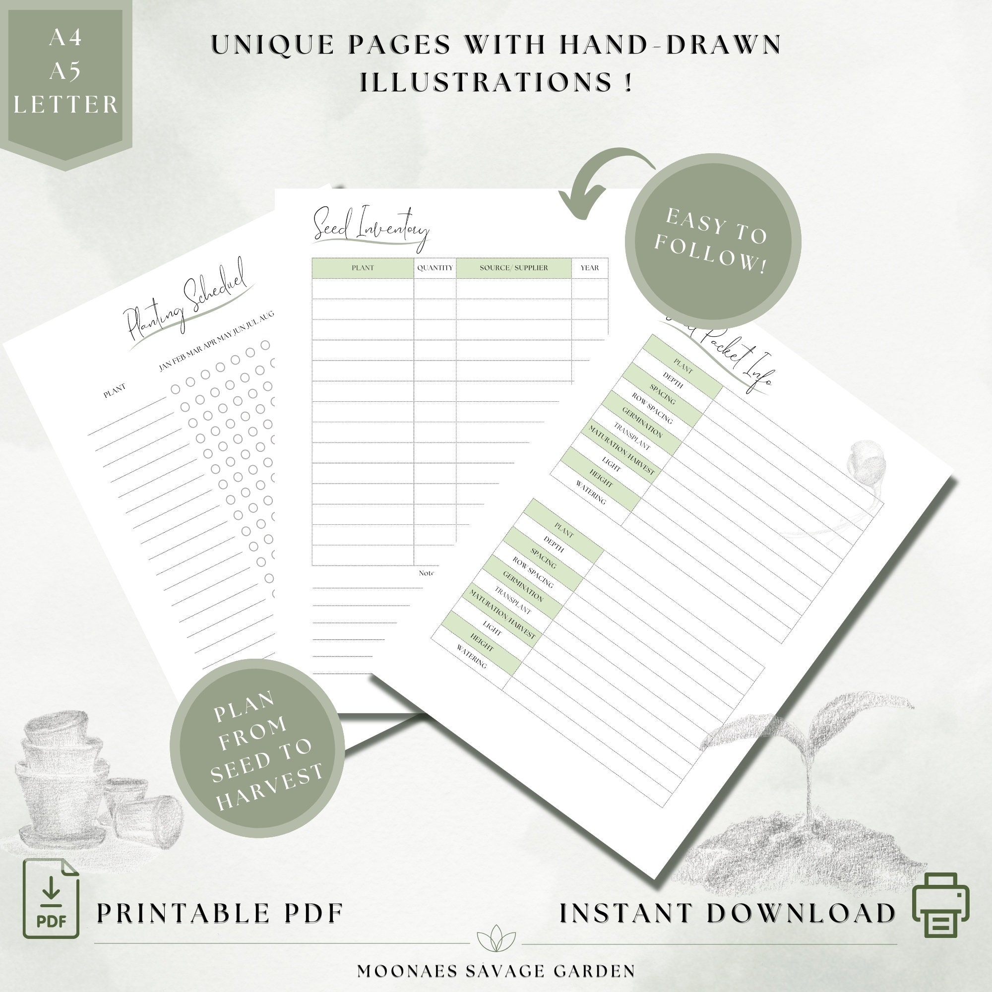 Unique Seed Starting Printable Planner Hand-drawn Art Seed Log Planner ...