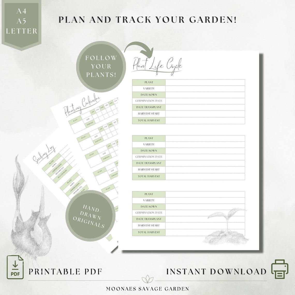 Unique Seed Starting Printable Planner Hand-drawn Art Seed Log Planner ...