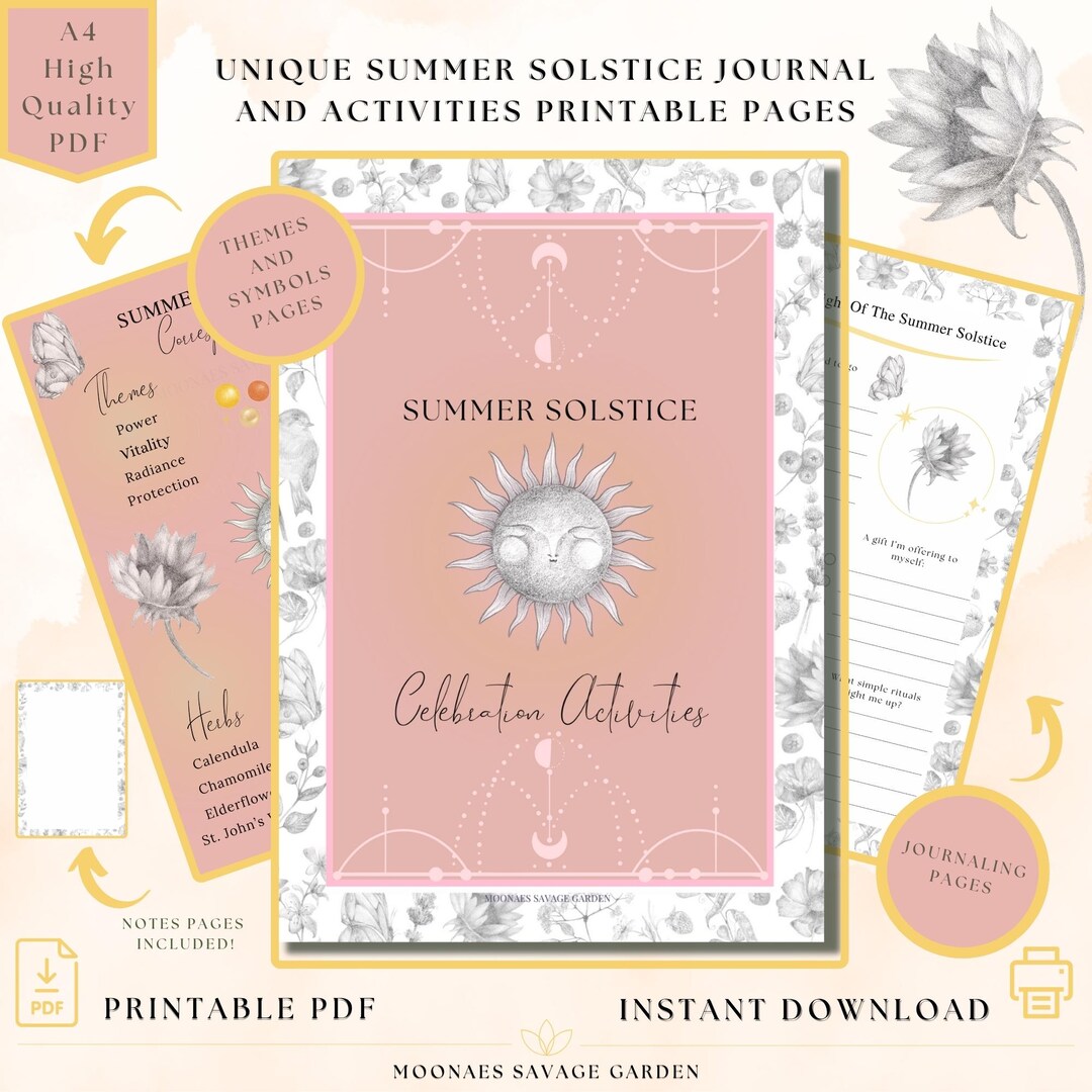 Unique Summer Solstice Journal and Celebration Activities Printable PDF ...