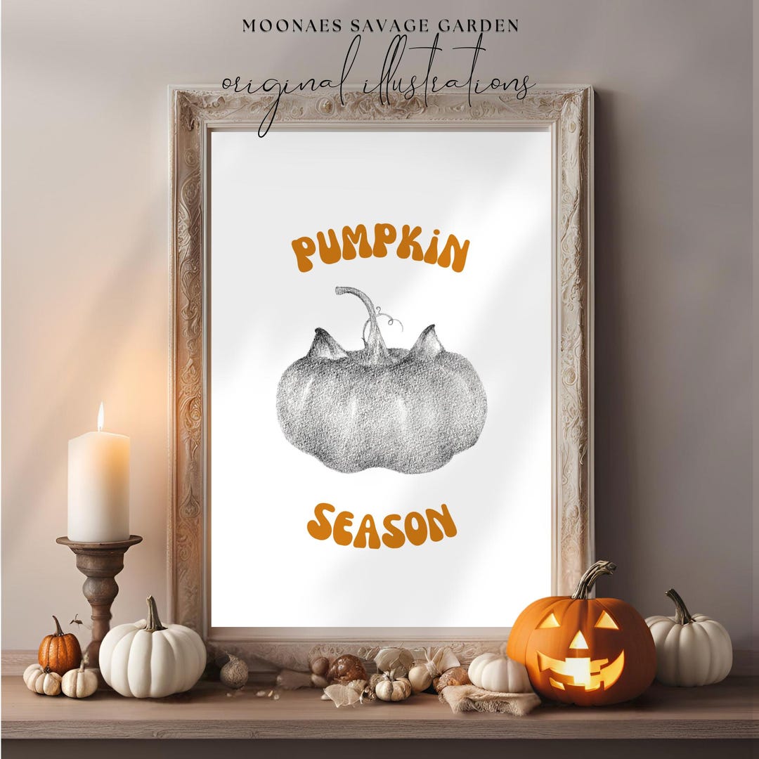 Halloween Pumpkin Original Printable Art | Vintage Style Hand-drawn ...