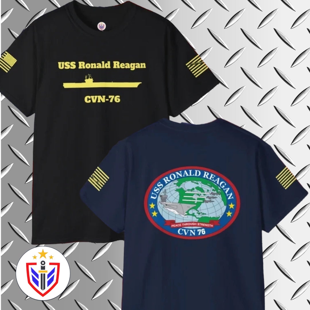 USS Ronald Reagan (CVN-76) and Flags on the Sleeves T-shirt Tshirt ...