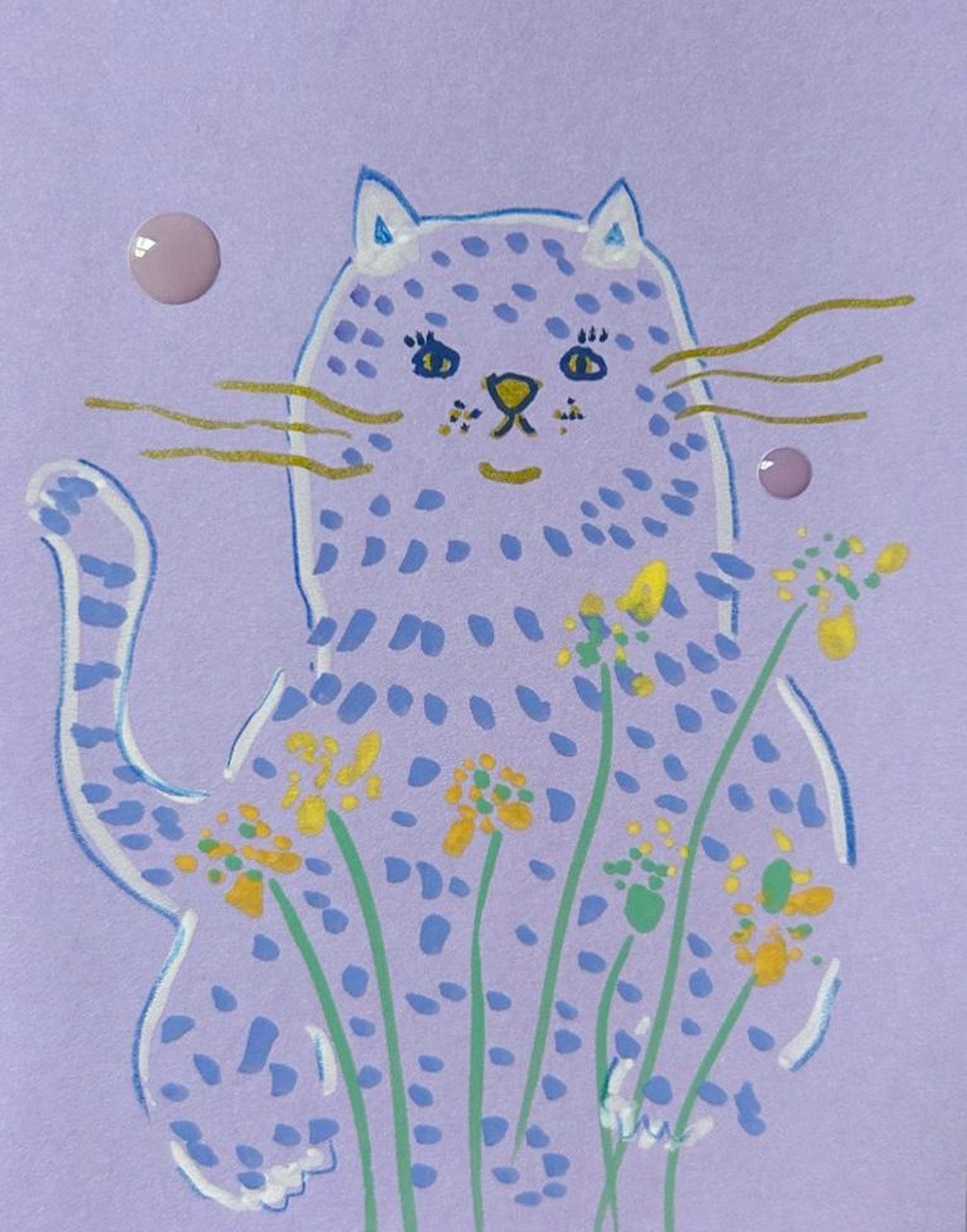 Hand-drawn Lucky Cat Greeting Card With Gem Beads - Etsy