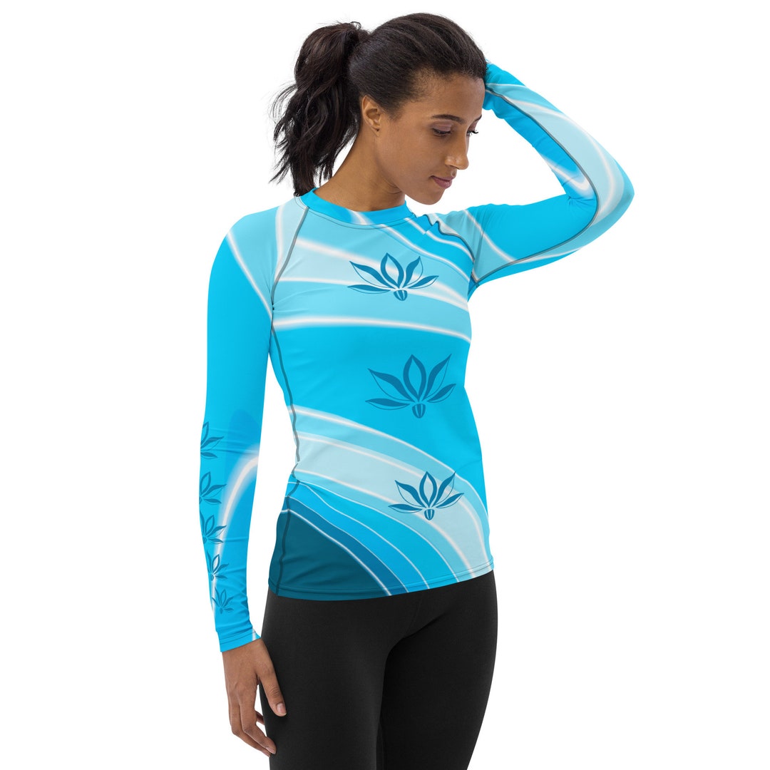 UPF 50 Women's Rash Guard Turquoise Swirl With Simple Flowers - Etsy