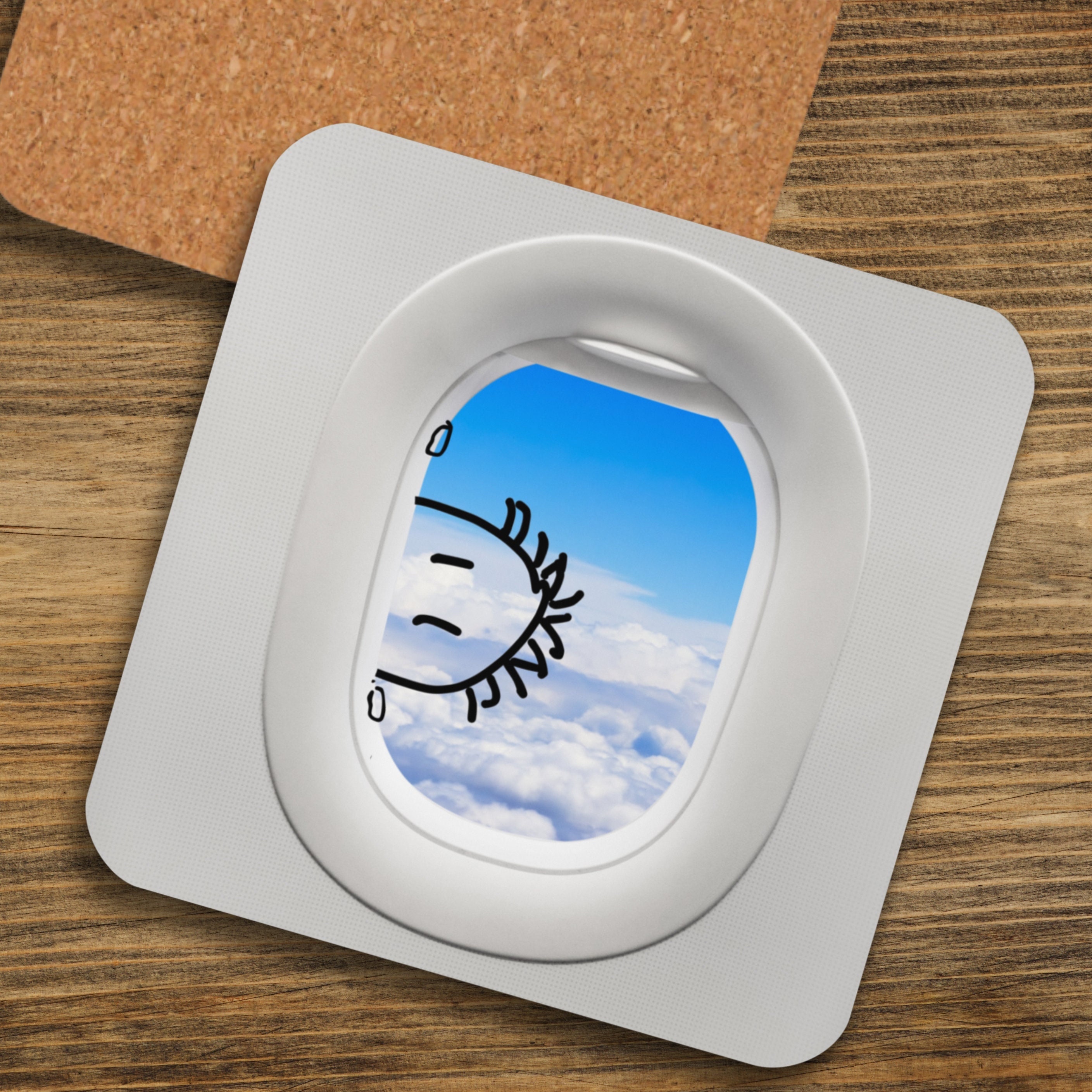 Coaster Airplane Window View of Clouds and Surprise Visitor. Cork ...