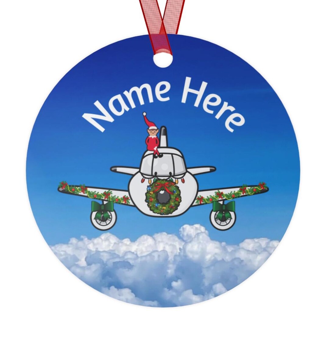 Metal Ornament Elf on Plane Personalize Pilot Flight Attendant Aviation ...