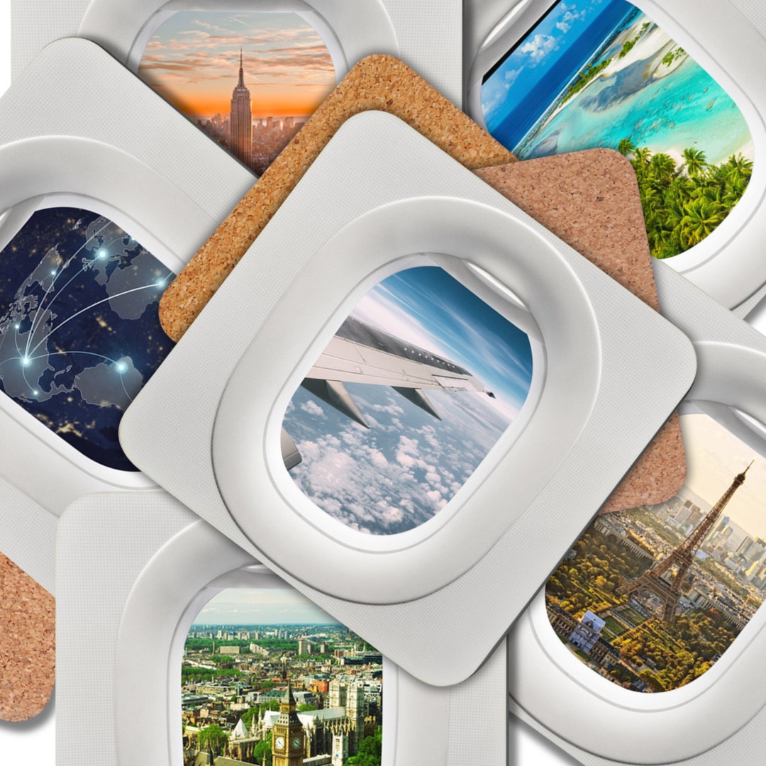 Airplane Window View Coasters Set of 6 or 4 Pilot Flight Attendant ...