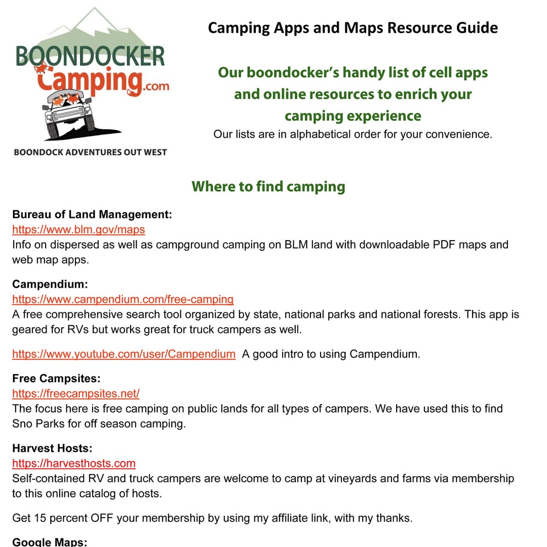 Camping Maps & Apps Resource Guide How to Find Great Places to Camp - Etsy