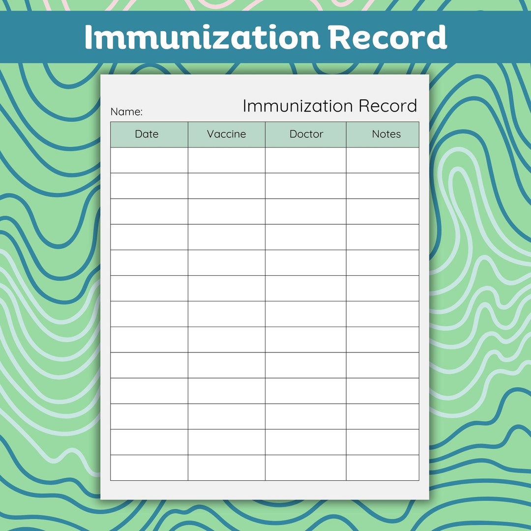 Immunization Record Printable Vaccination Record Vaccine Record for ...